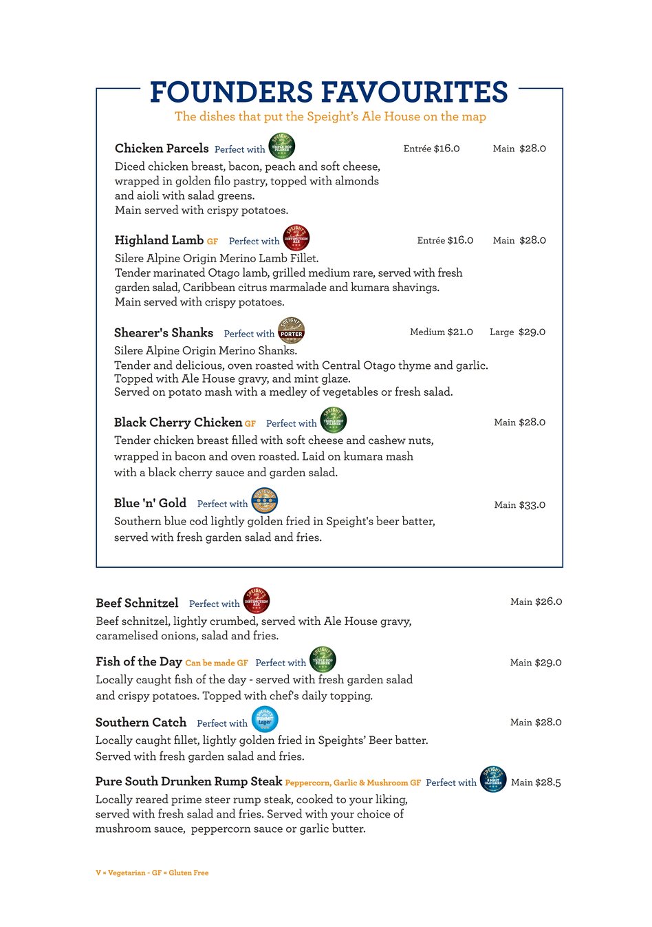 Dinner Menu | The Speight's Ale House Dunedin